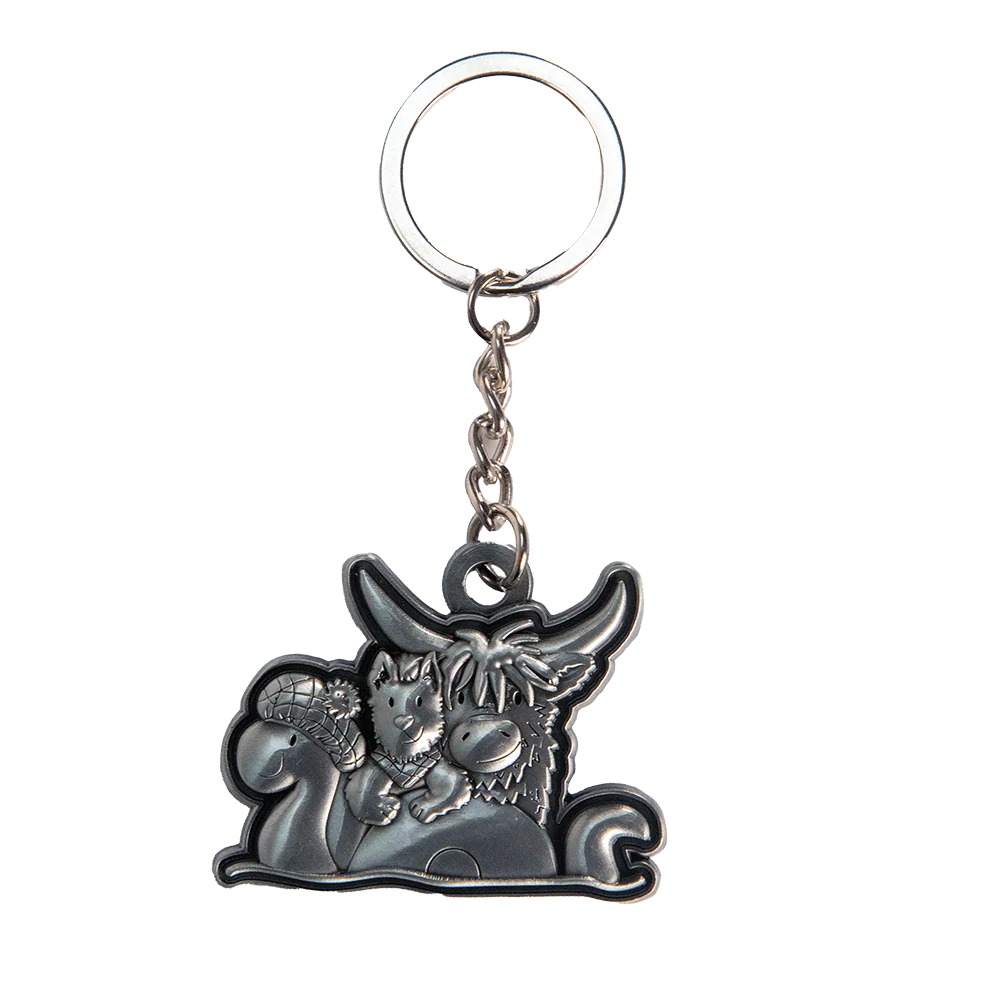 Brushed Metal Scottish Keyring – Nessie, Coo, Collage & More